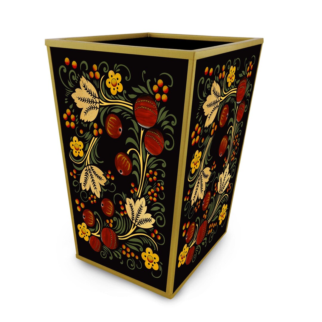 Russian Waste Basket - Traditional Russian Design - Gold Leaves Décor ...
