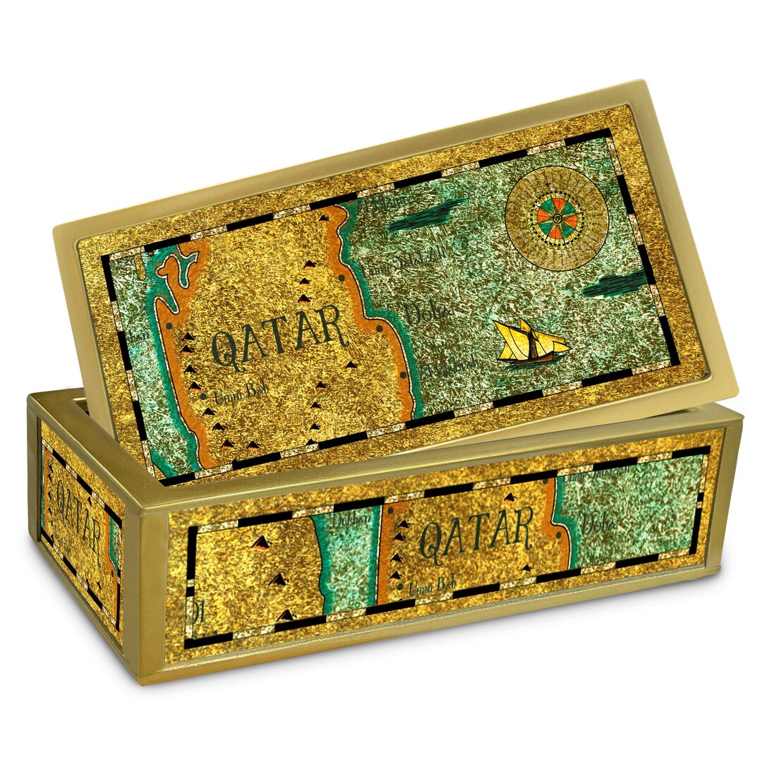 Personalized Vintage Jewelry Box – Old Map of Qatar Design – Hand ...