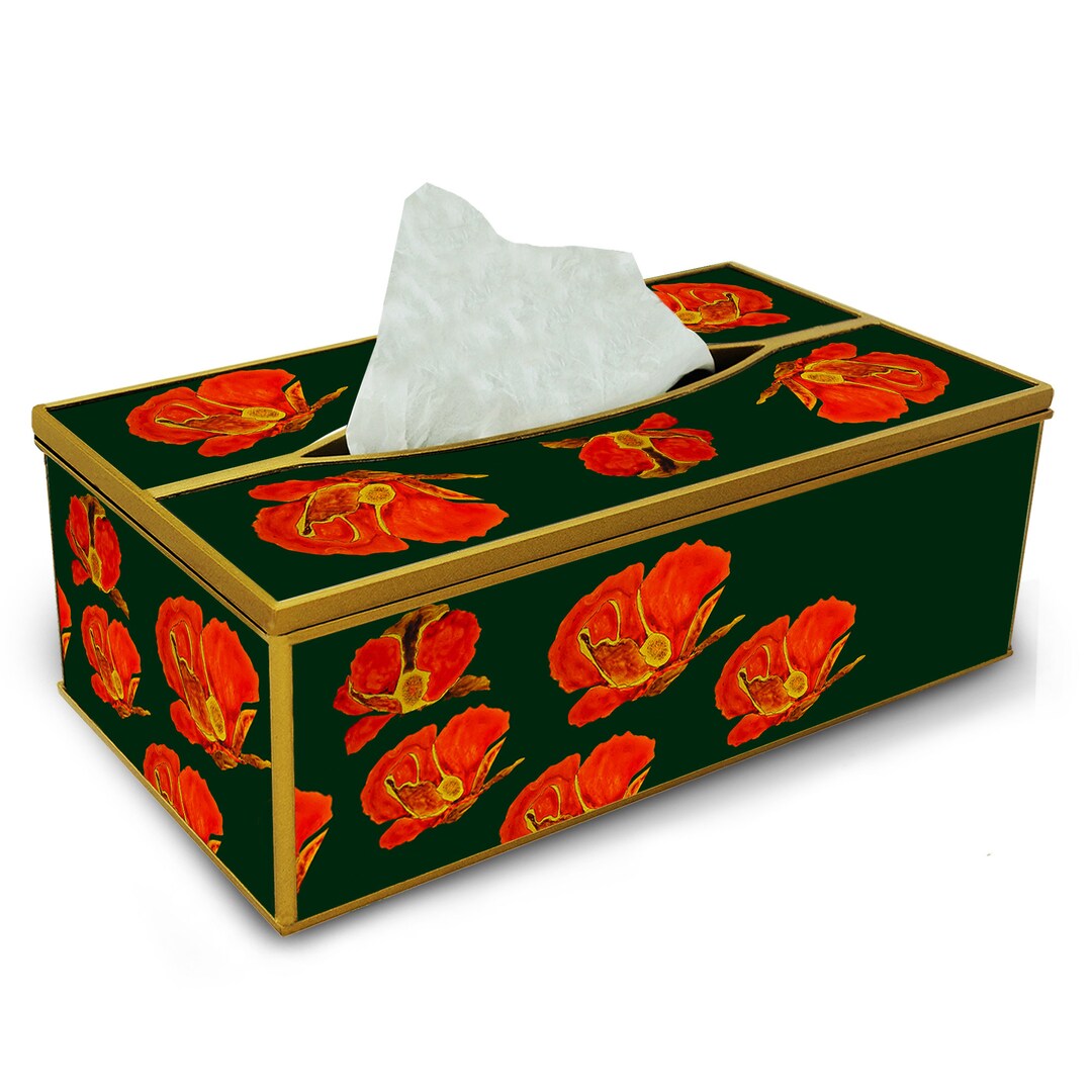 Rectangle Tissue Box Large Flowers Red Poppies Decorative - Etsy