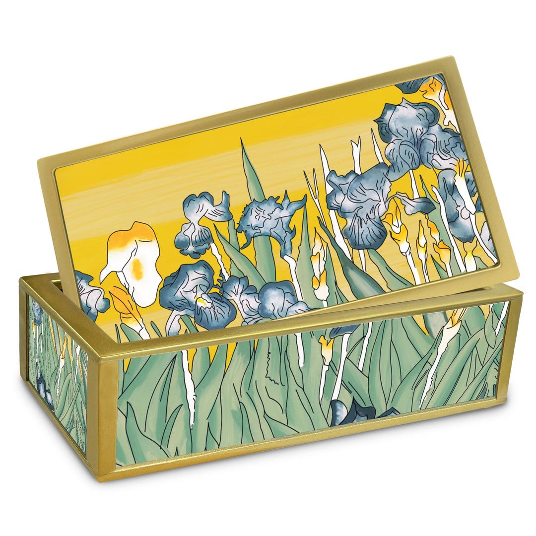 Wooden Jewelry Chest Vincent Van Gogh the Irises Hand Painted Glass ...