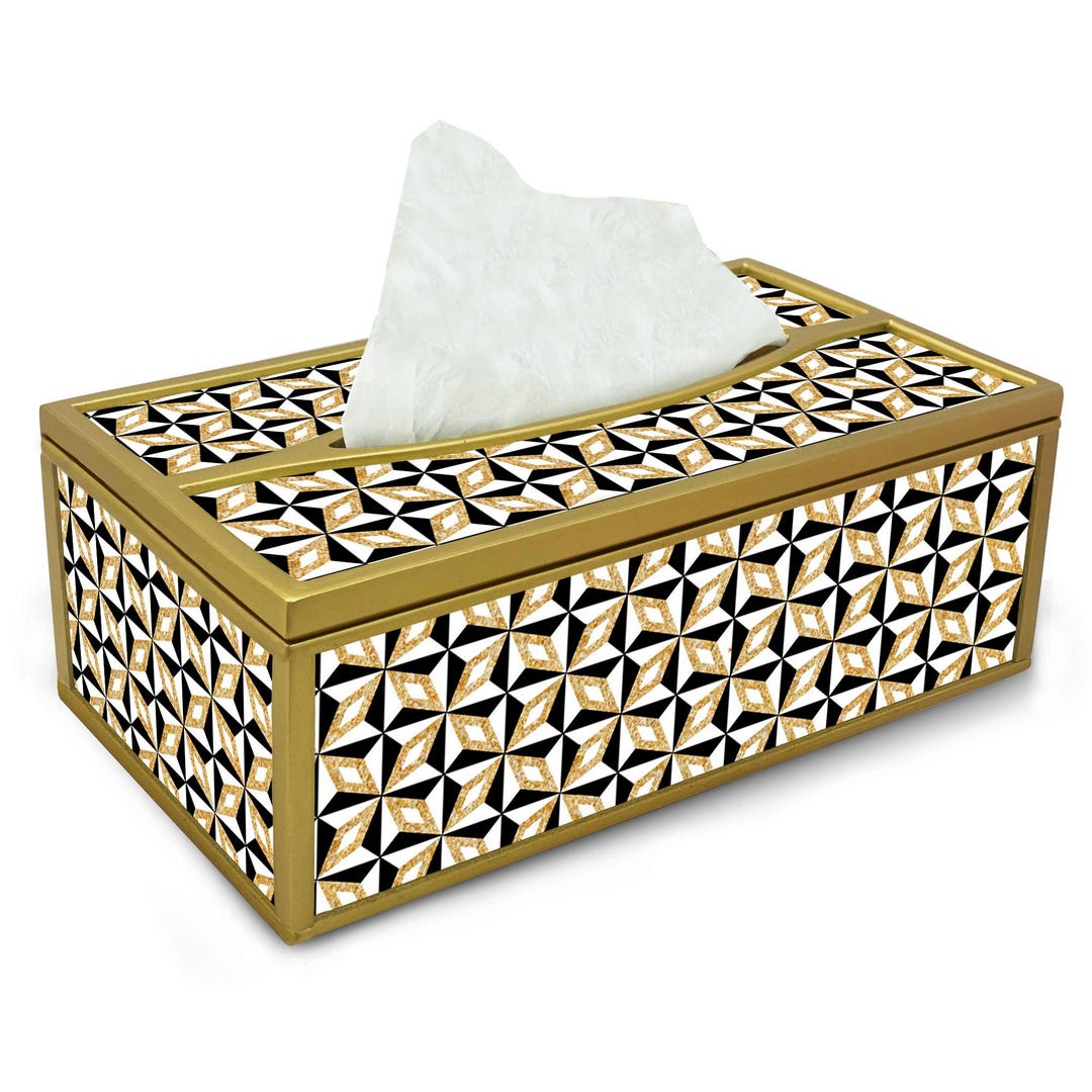 Vintage Tissue Box – Black & White Stars – Gold Line Rectangular Tissue ...