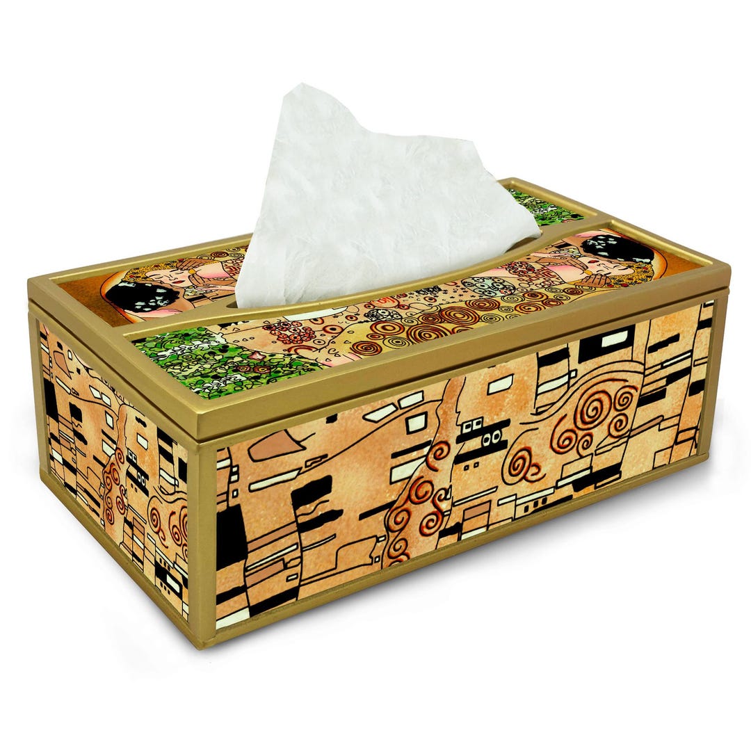Modern Tissue Box – Klimt’s the Kiss Design – Hand-painted Rectangular ...