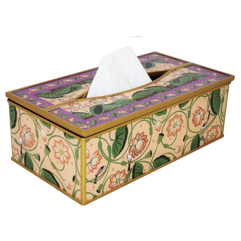 Tissue box Indian Lotus Flowers with Peach Background | Etsy