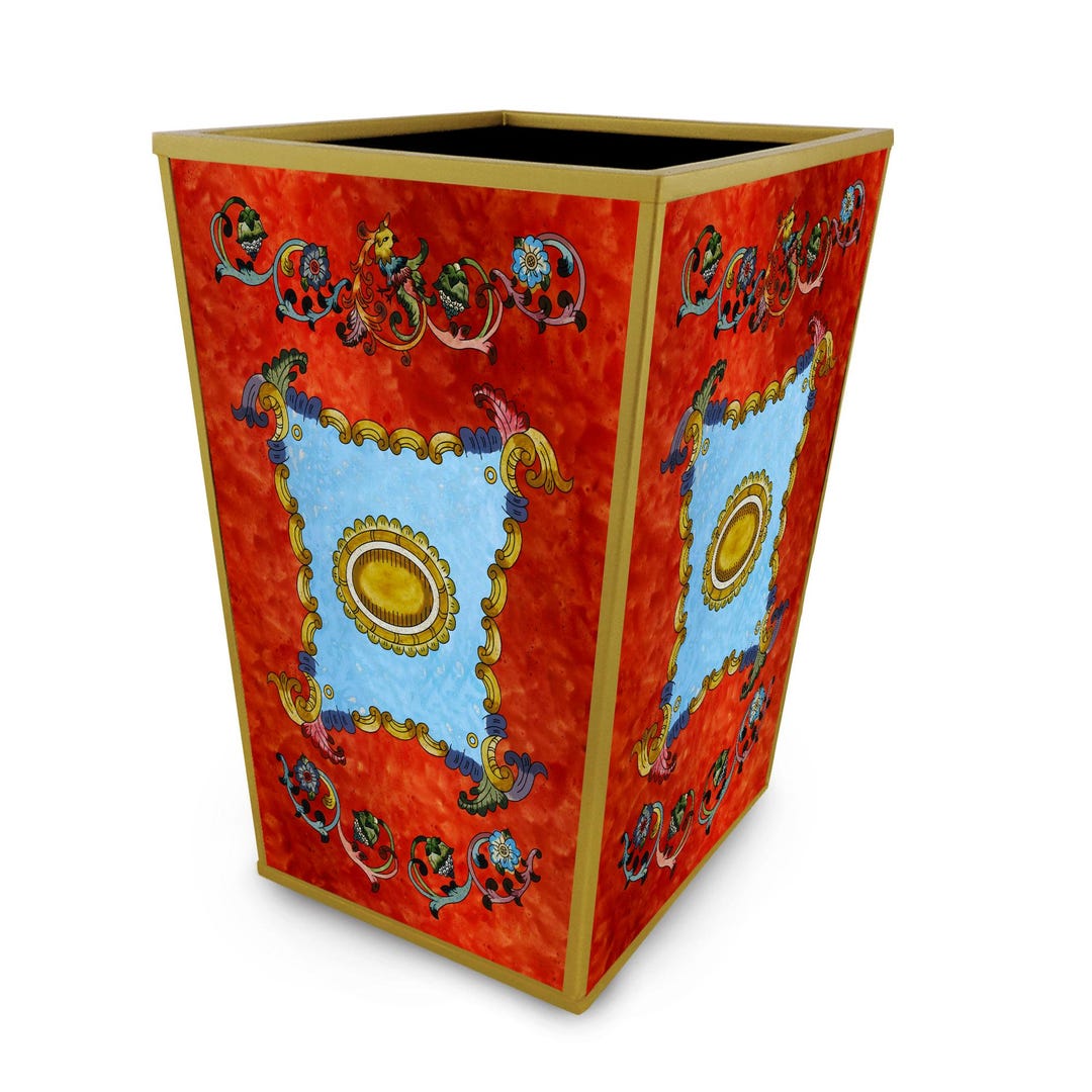 Decorative Waste Basket - Baroque Style Red Birds - Personalized Wooden ...