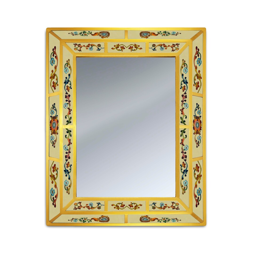 Traditional Italian Style Wall Mirror Hand-painted Glass With Floral ...