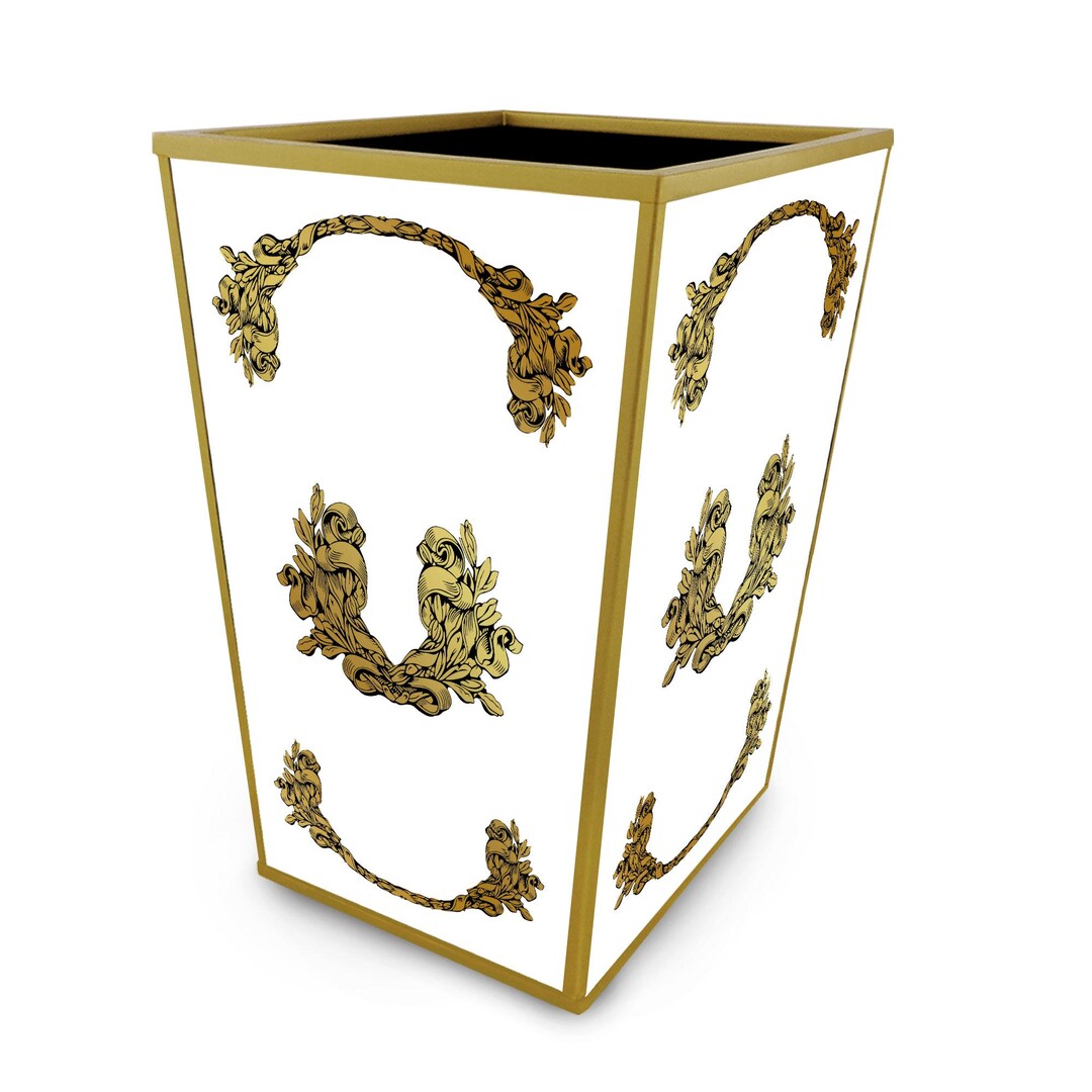 Decorative Trash Bin White and Gold Classic Empire Style Handmade ...