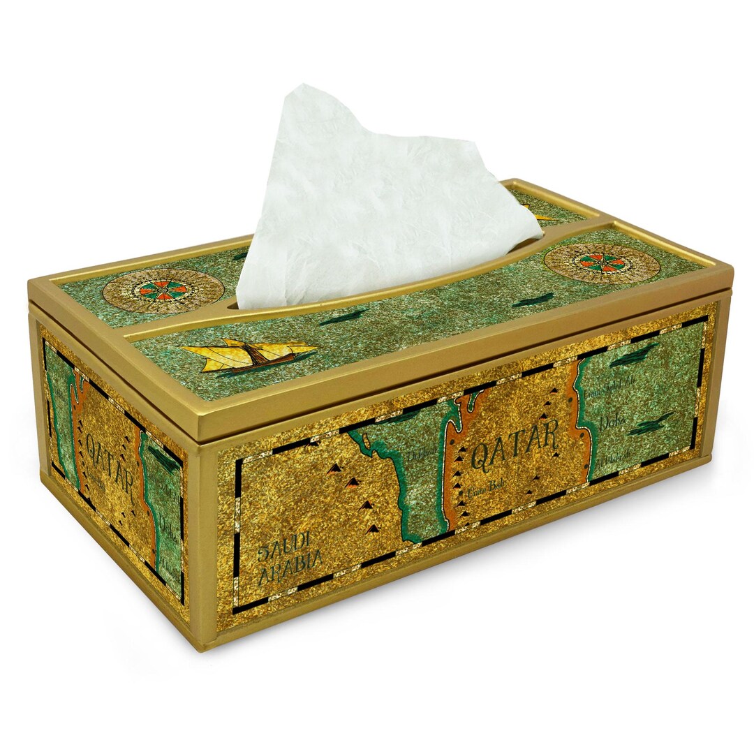 Arabic Tissue Box – Old Map Décor – Qatar Map Tissue Holder – Hand ...