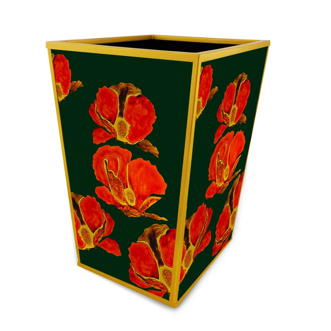 Trash Bin Large Flowers Red Poppies Handmade Decorative Waste Basket - Etsy