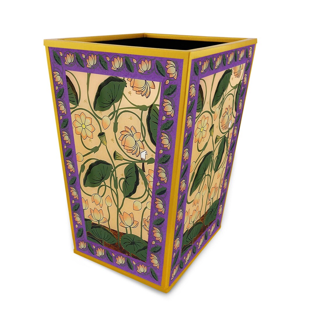 Lotus Waste Basket - Indian Flowers With Peach Background ...