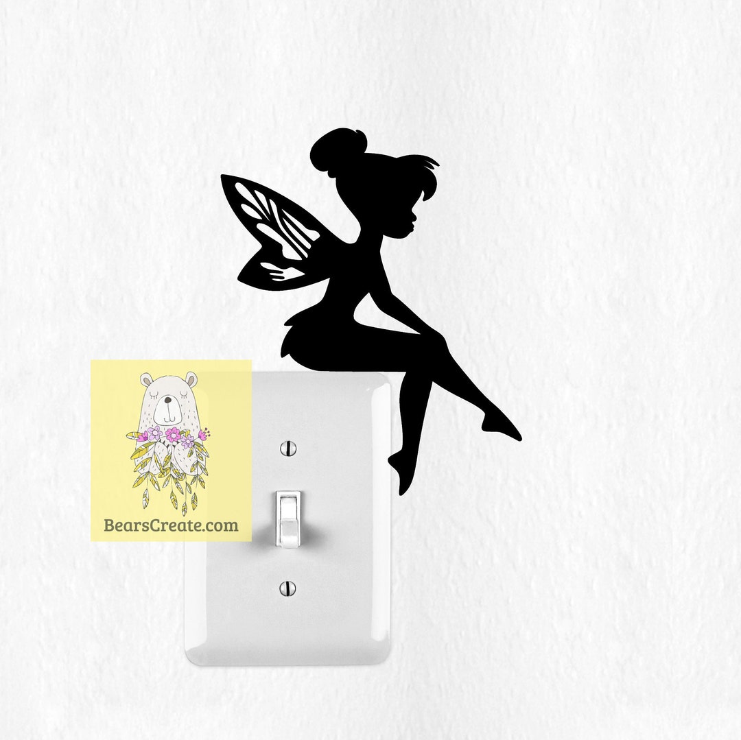 Tinkerbell Wall Decal, Tinkerbell Sitting on Light Switch, Tinkerbell ...