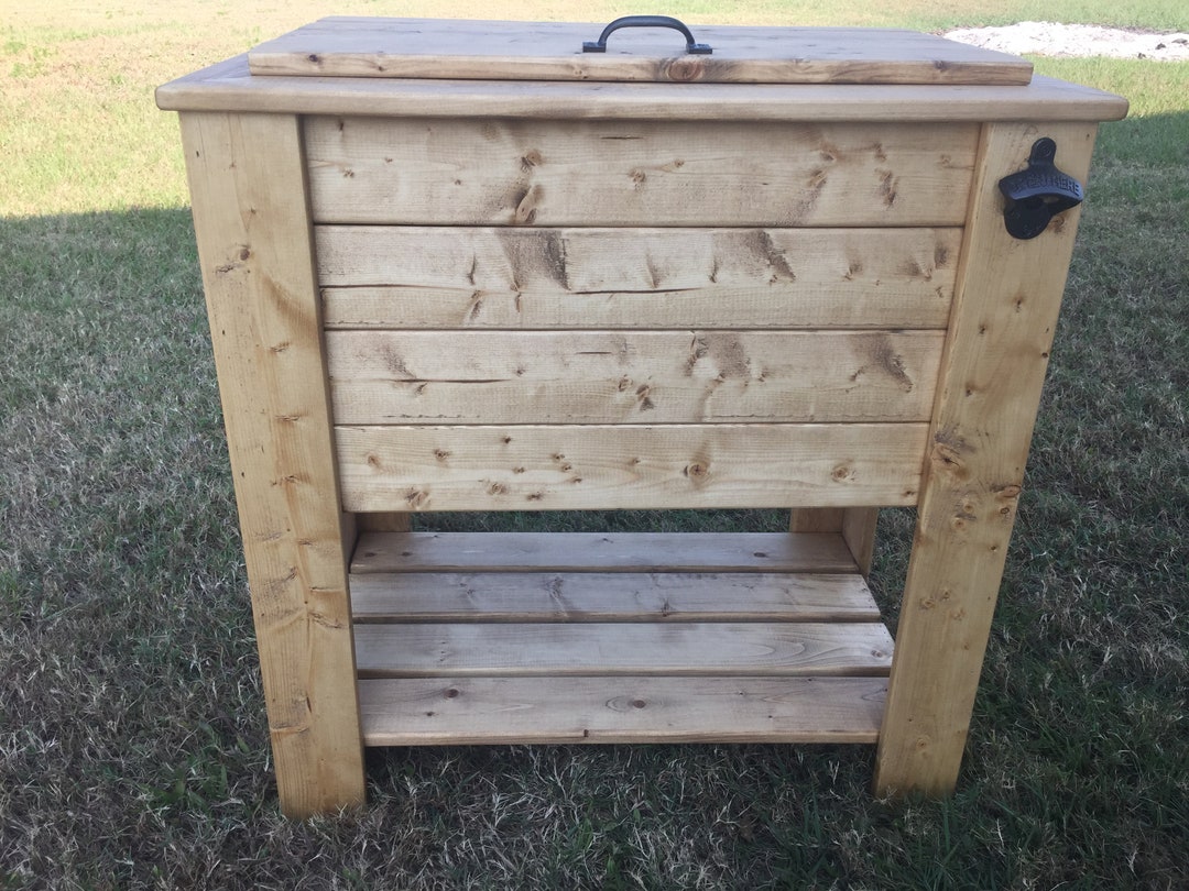 Oak Stained Wood Cooler Stand With Shelf - Etsy