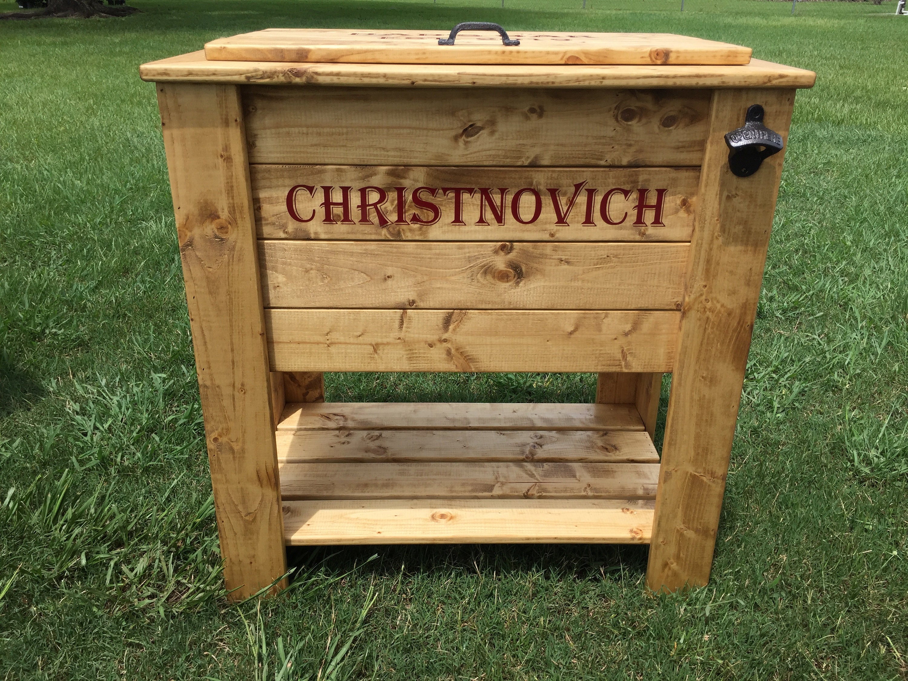 Oak Stained Wood Cooler Stand With Shelf - Etsy