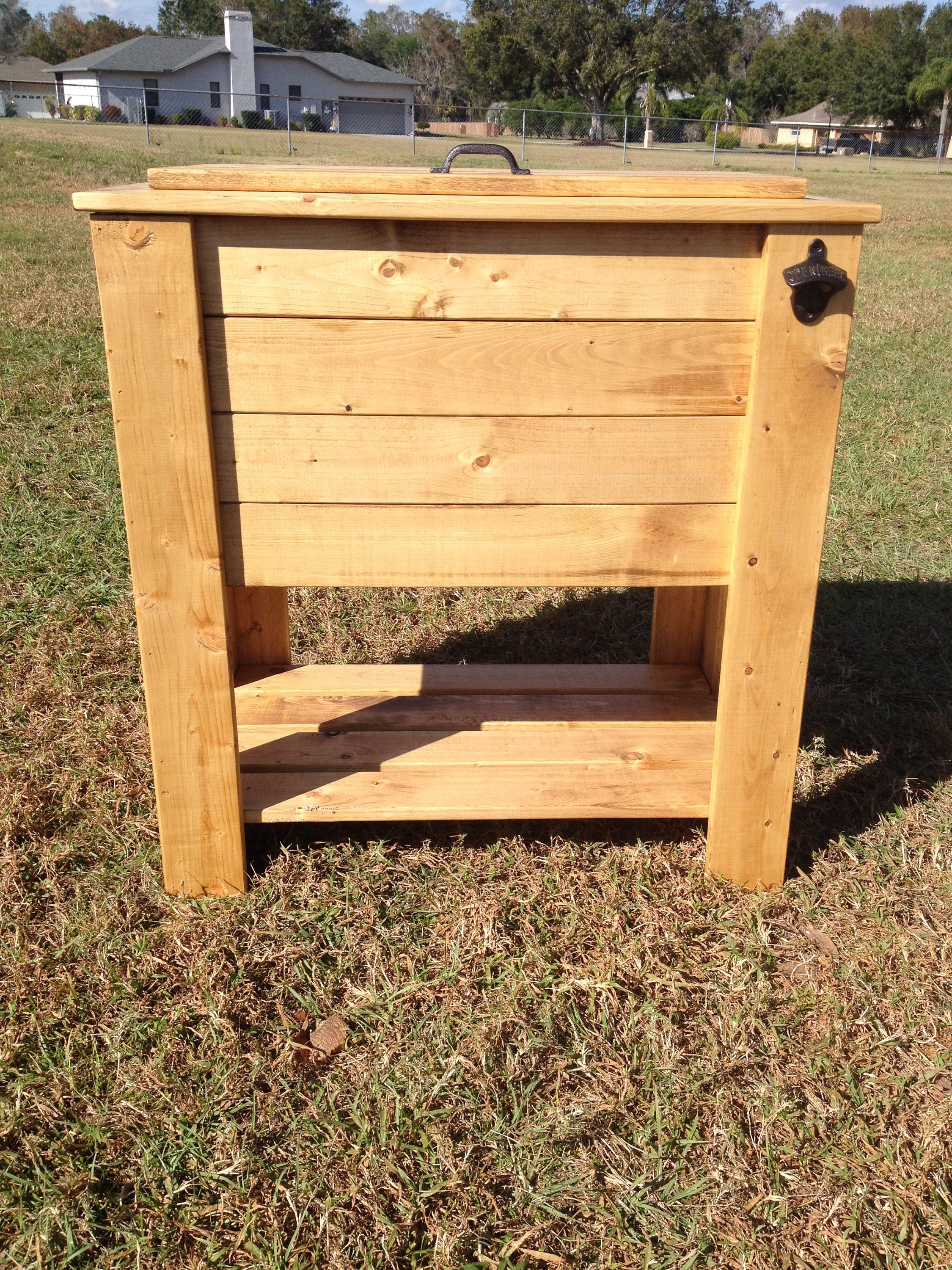 Oak Stained Wood Cooler Stand With Shelf - Etsy