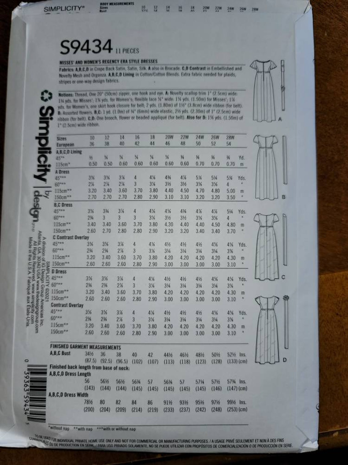 New Simplicity S9434 Bridgerton Regency Sense Sensibility - Etsy