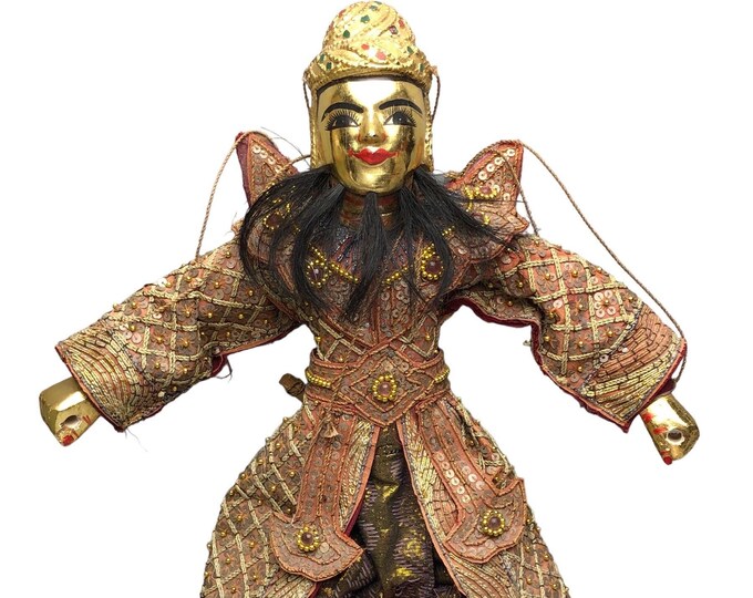 Wooden Gold Thai Burmese Puppet With Beard Marionette With Strings ...