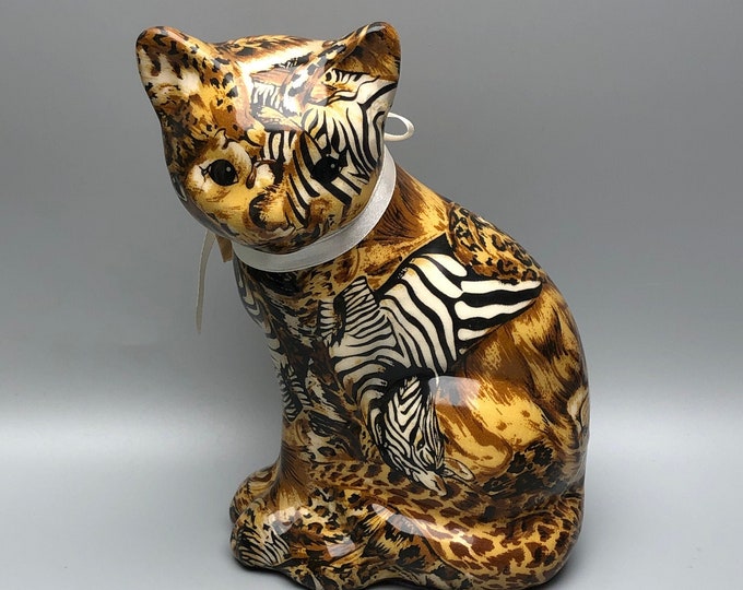 1998 Porcelain Patchwork Kitty Cat Statue Joan Baker Designs Zebra ...
