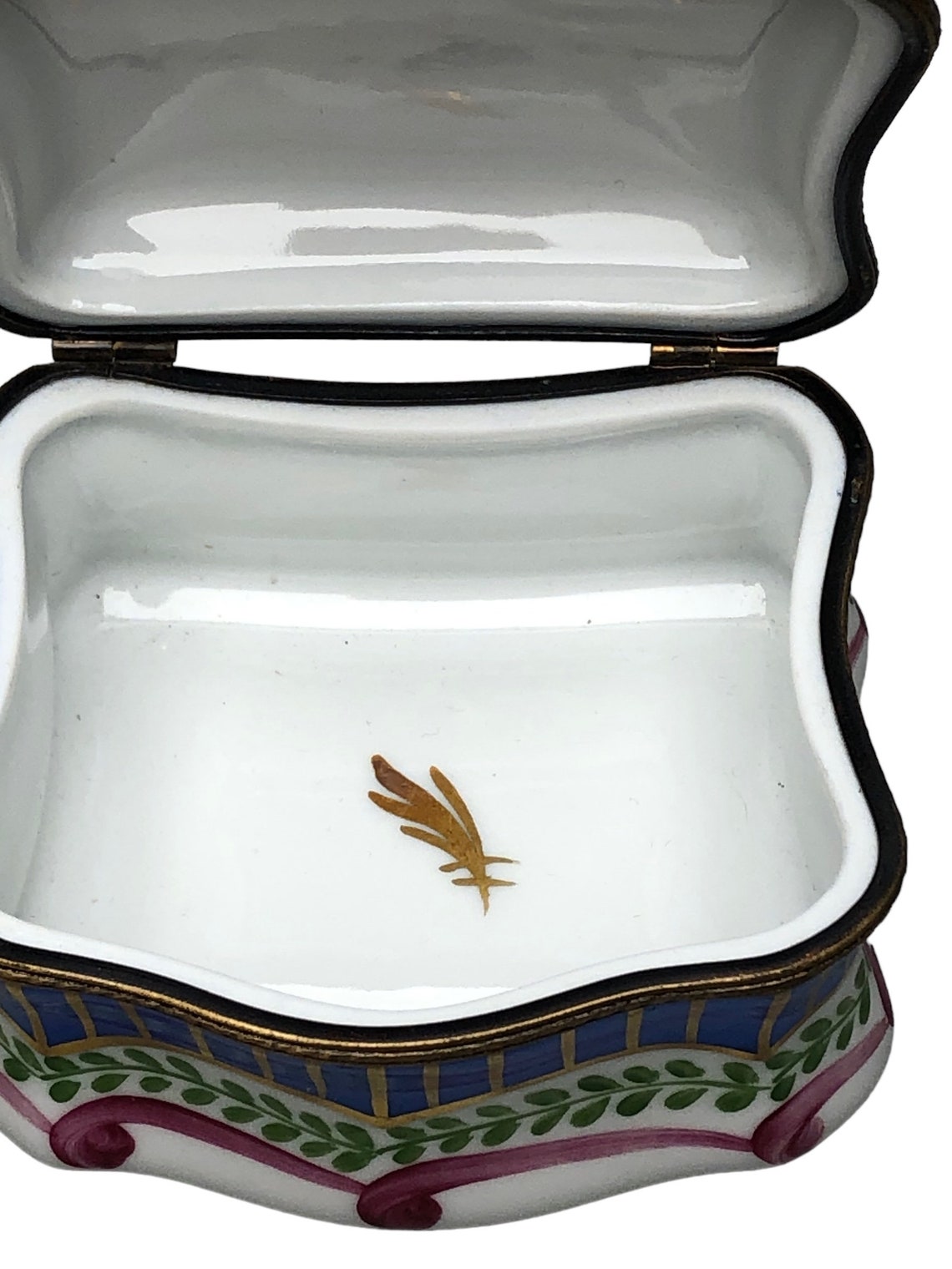 Large 3x2x2 Limoges Pill Box Trinket Box Hand Painted Blue Gold Pink ...