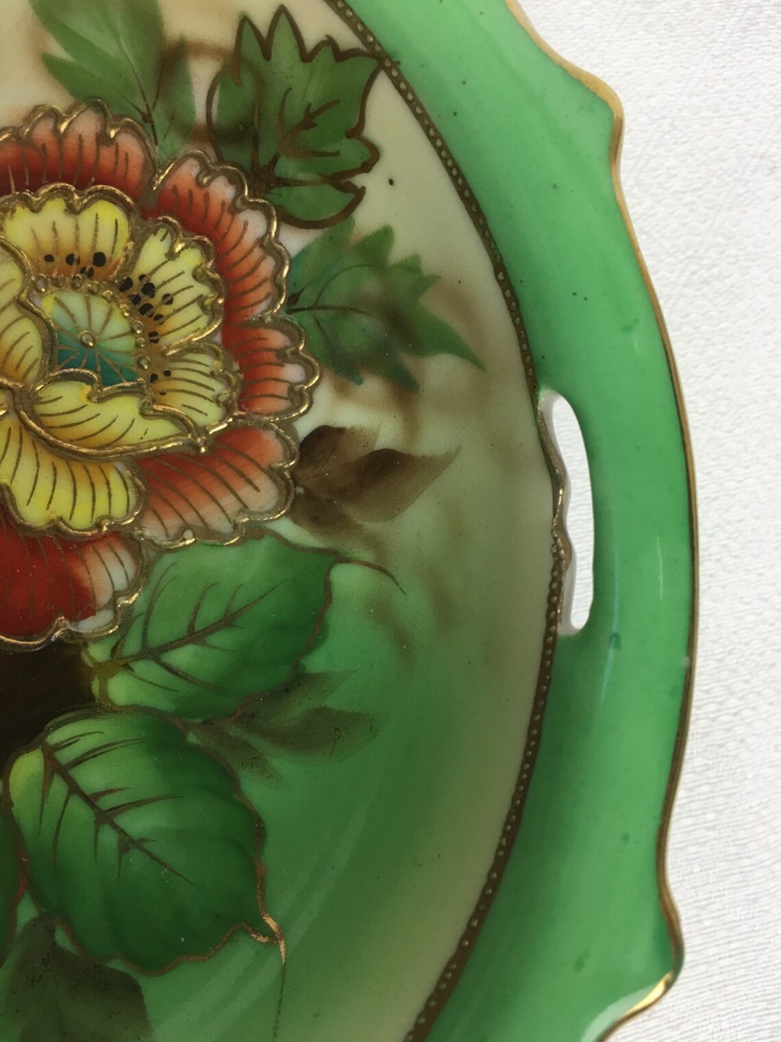 Tashiro Shoten Japan Hand Painted Green Bowl MORIAGE Floral - Etsy