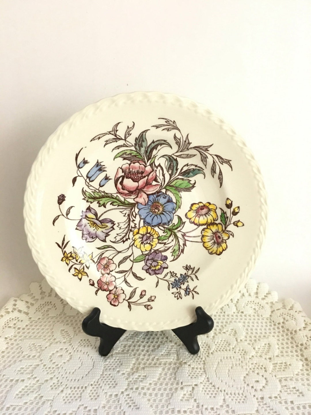 Set of 3 Vernon Kilns "mayflower" 10" Dinner Plates Hand Painted U.S.A ...