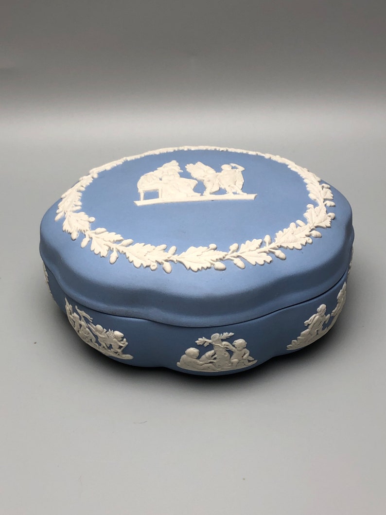 60s Wedgwood Blue Covered Trinket Box 5x2 Round | Etsy