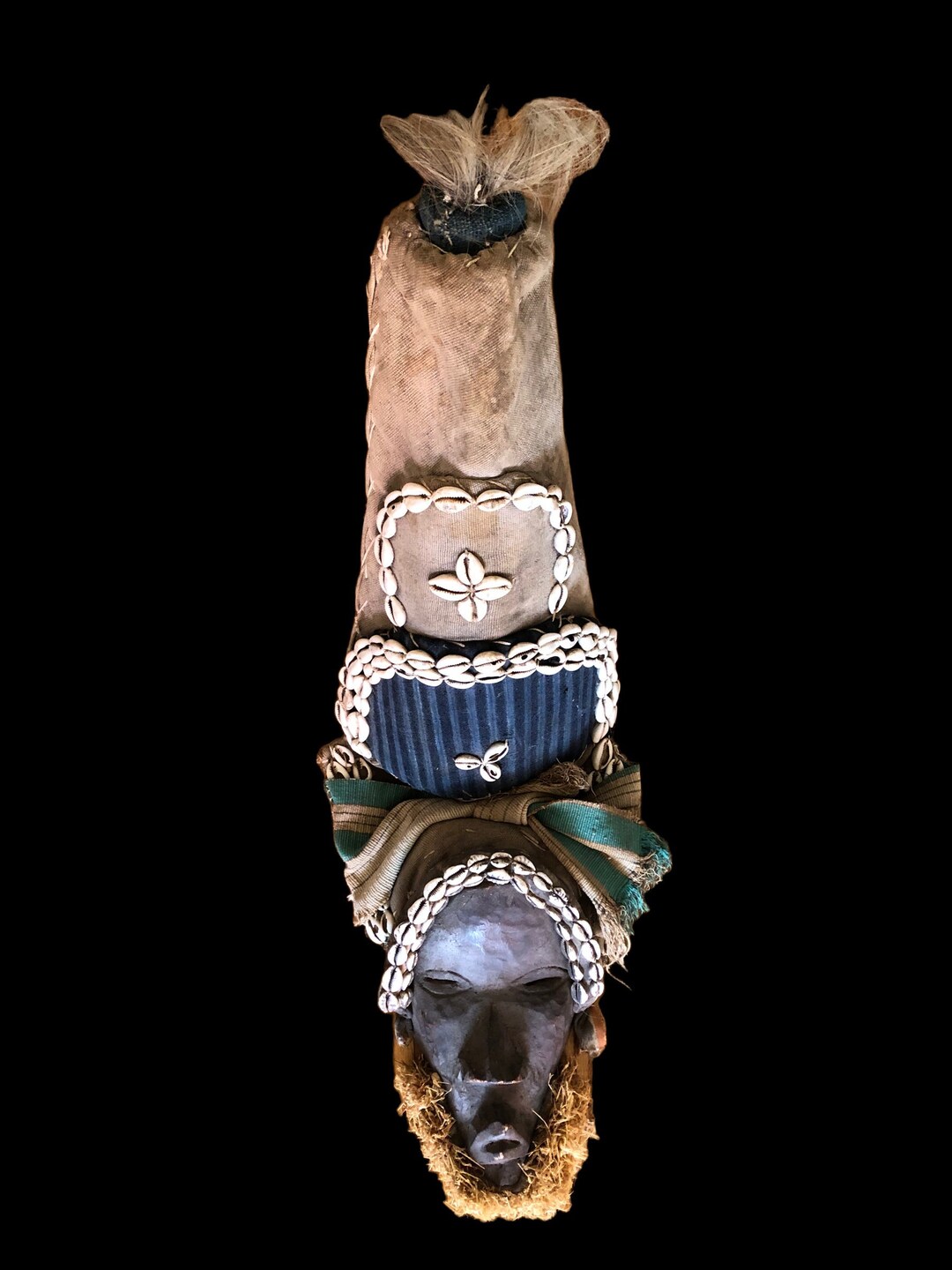 Rare 30" African Carved Wood Tribal Ceremonial Mask With Straw Husk ...