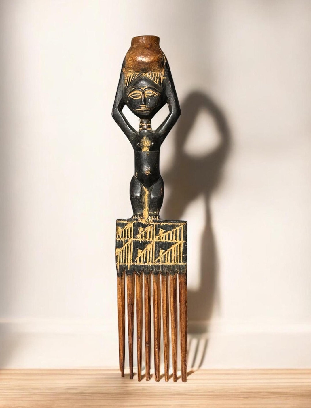 Large 19" Ashanti Doll Comb, Wood Fertility Sculpture From Ghana, Woman ...