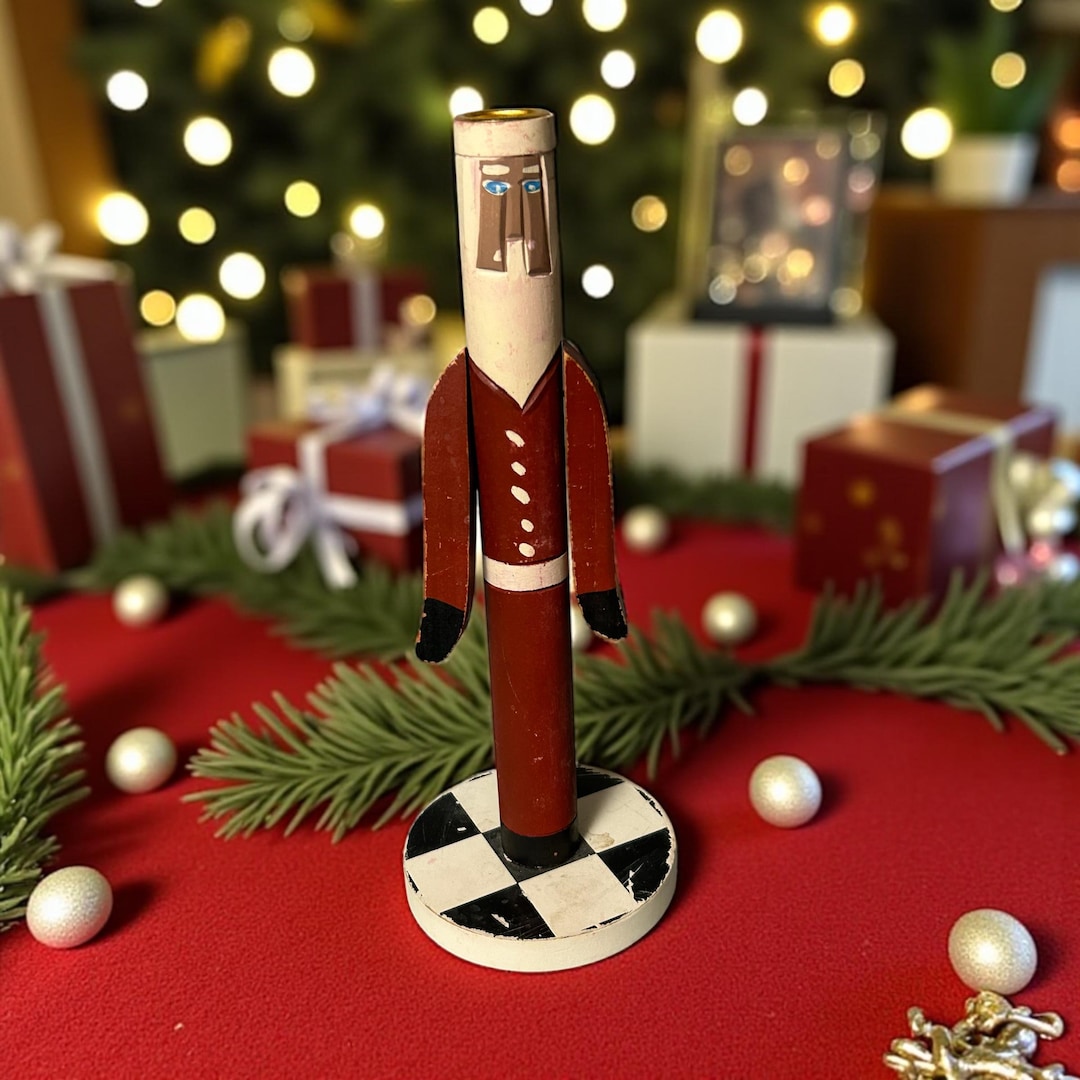 Vtg Pencil Santa Figurine Christmas Taper Candle Holder Wooden ...