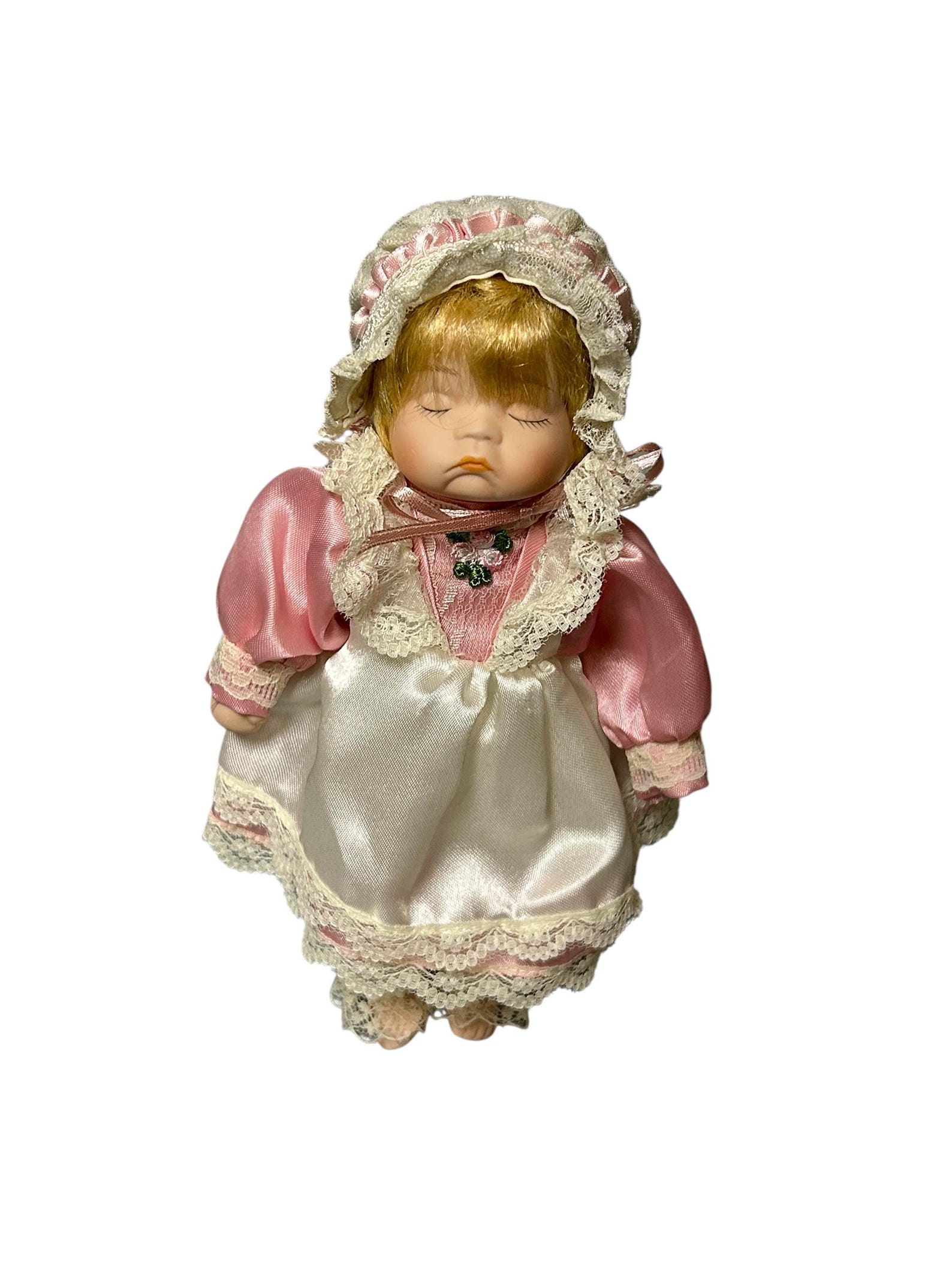 9" Vintage Trudy Traveler Porcelain Sleeping Blond Baby Doll in Pink ...