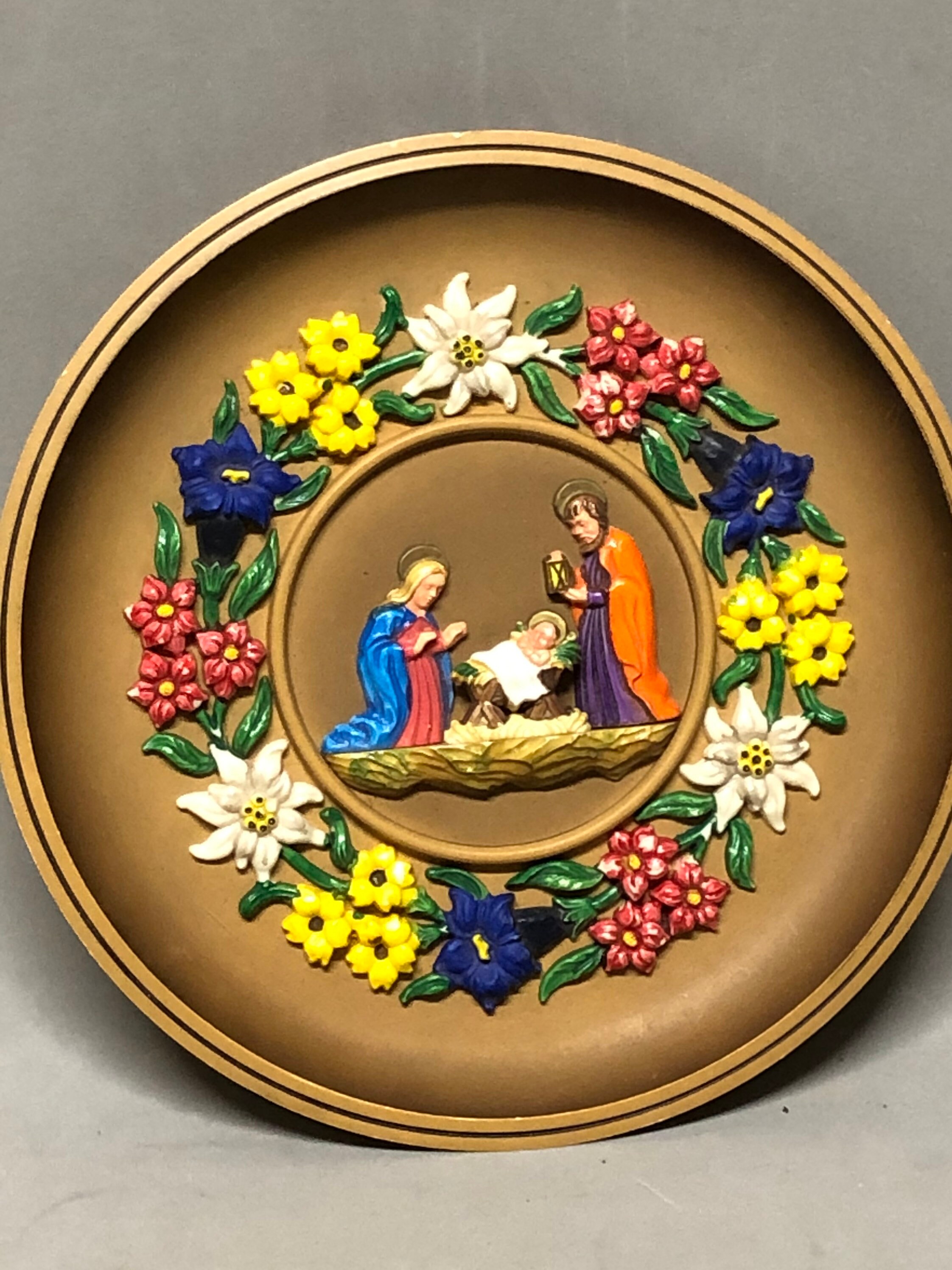 Ges Gesch Western Germany 3D Nativity Christmas 6" Plastic Plate Floral ...