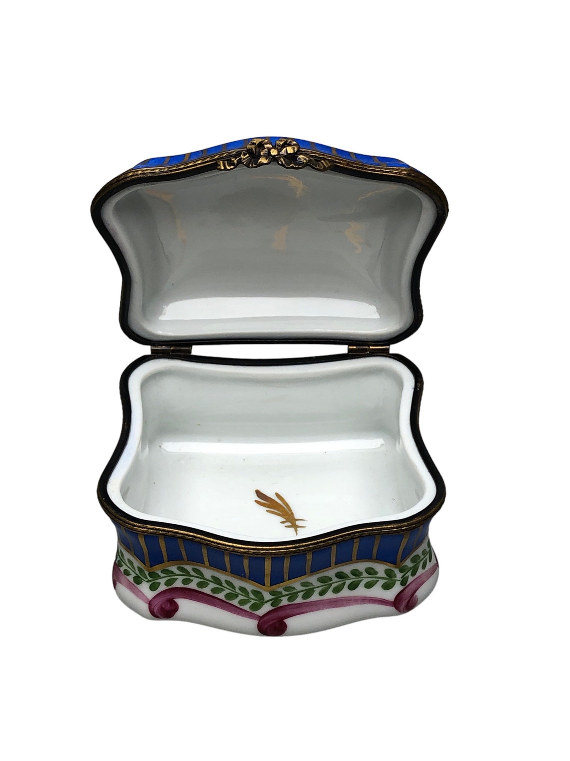 Large 3x2x2 Limoges Pill Box Trinket Box Hand Painted Blue Gold Pink ...