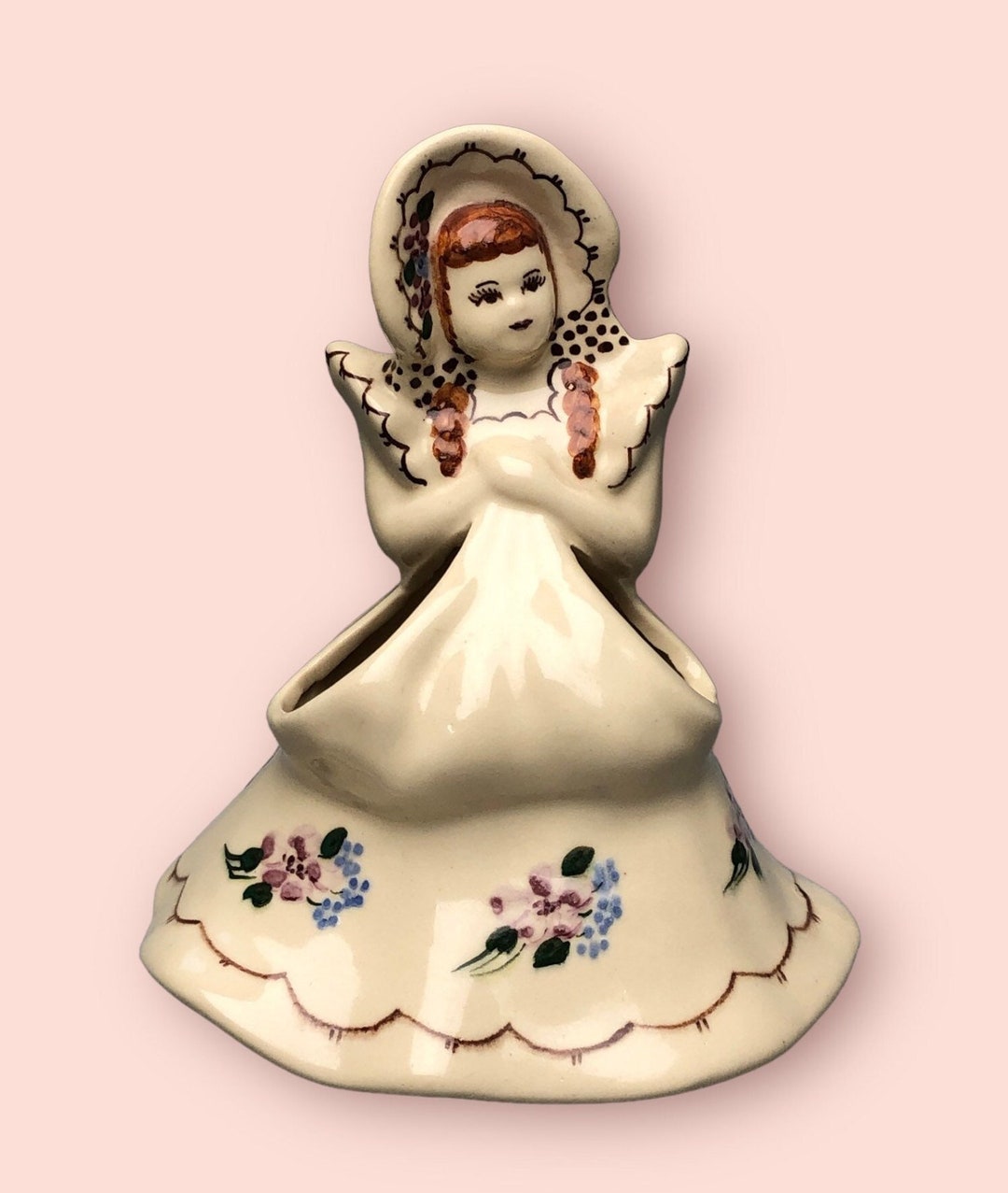 40s Weil California Pottery Ware Lady With Hat Bonnet Ceramic Double ...