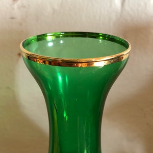 9" Vintage Green Emerald and Gold Gilt Bohemian Glass Vase - Etsy