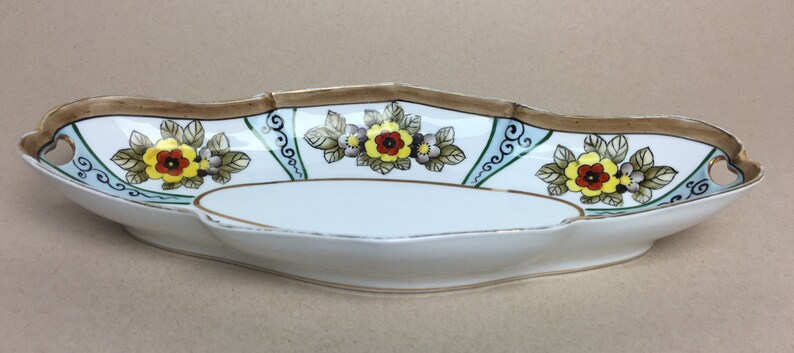 Noritake Pickle Celery Dish Gold Brown Trim Daisy Pattern - Etsy