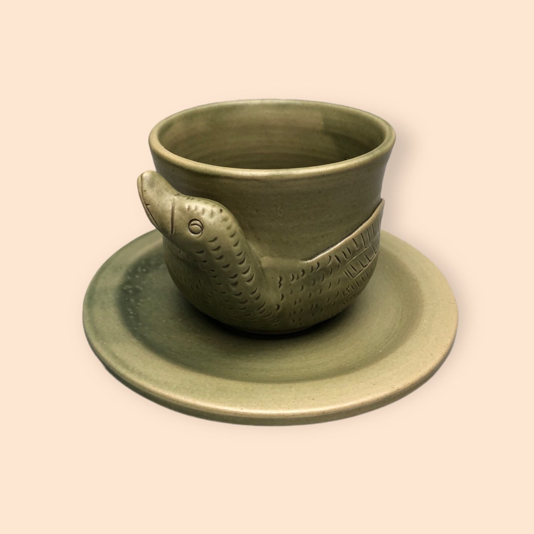 Asian Green Clay Duck Teacup and Saucer Set - Rare - Etsy