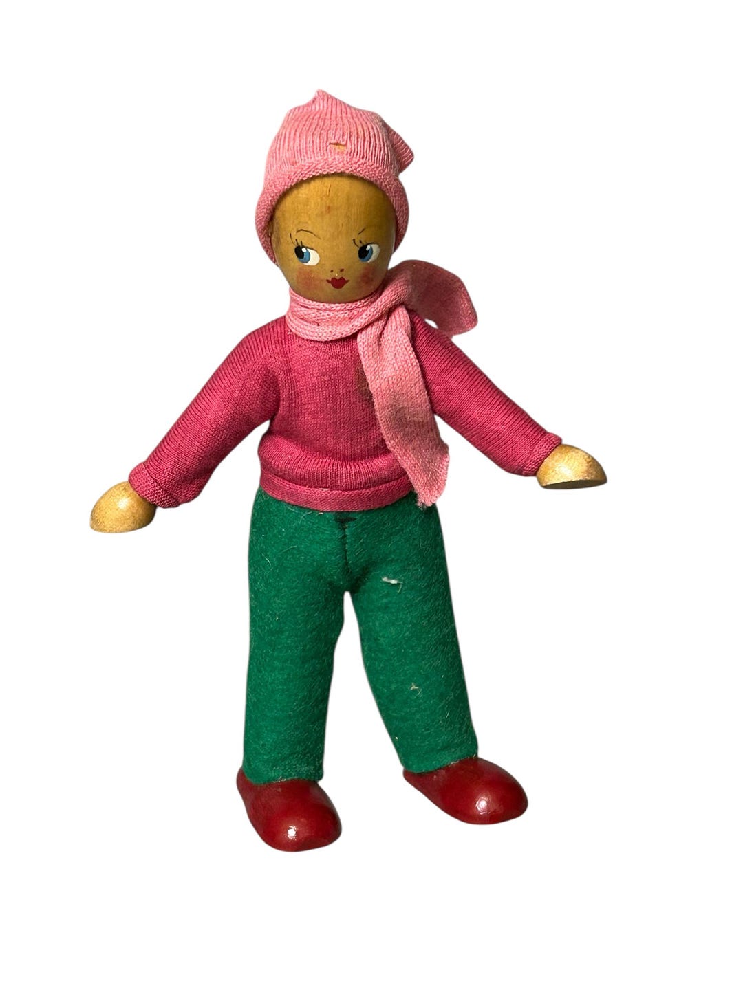 Wooden Polish Peg Jointed Doll - Wood Doll Poland - Winter Outfit - Etsy