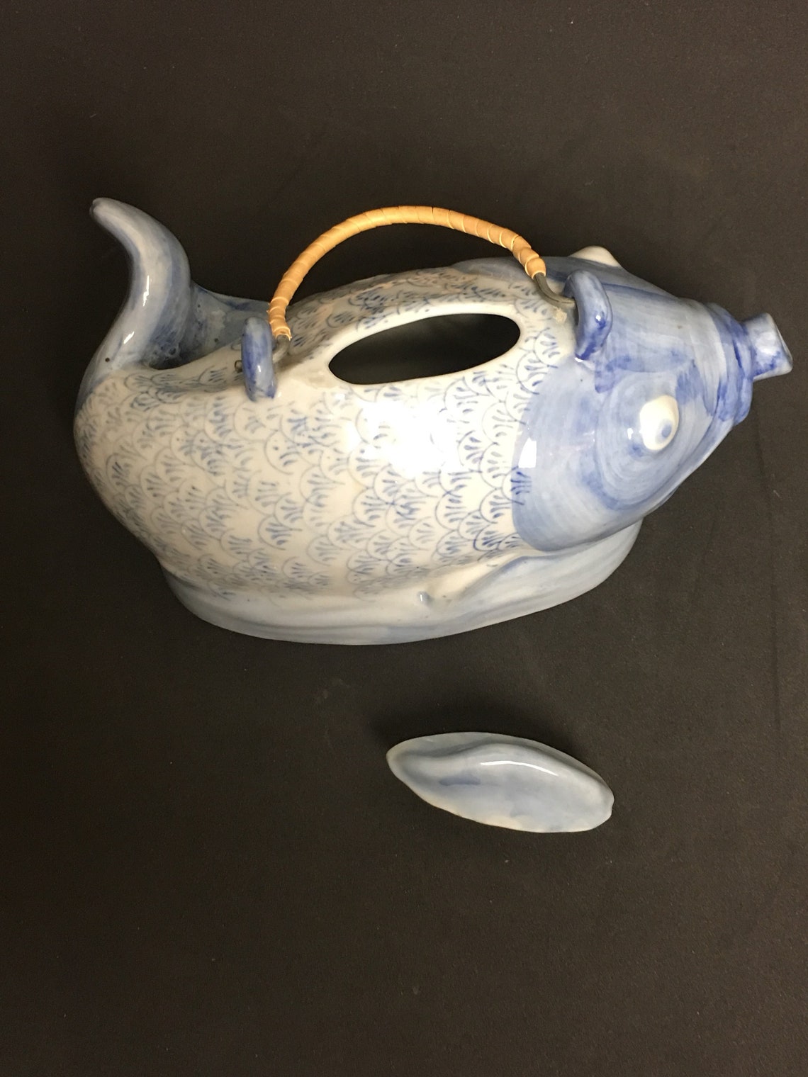 Koi Fish Teapot Asian Porcelain Hand Painted Blue White China | Etsy