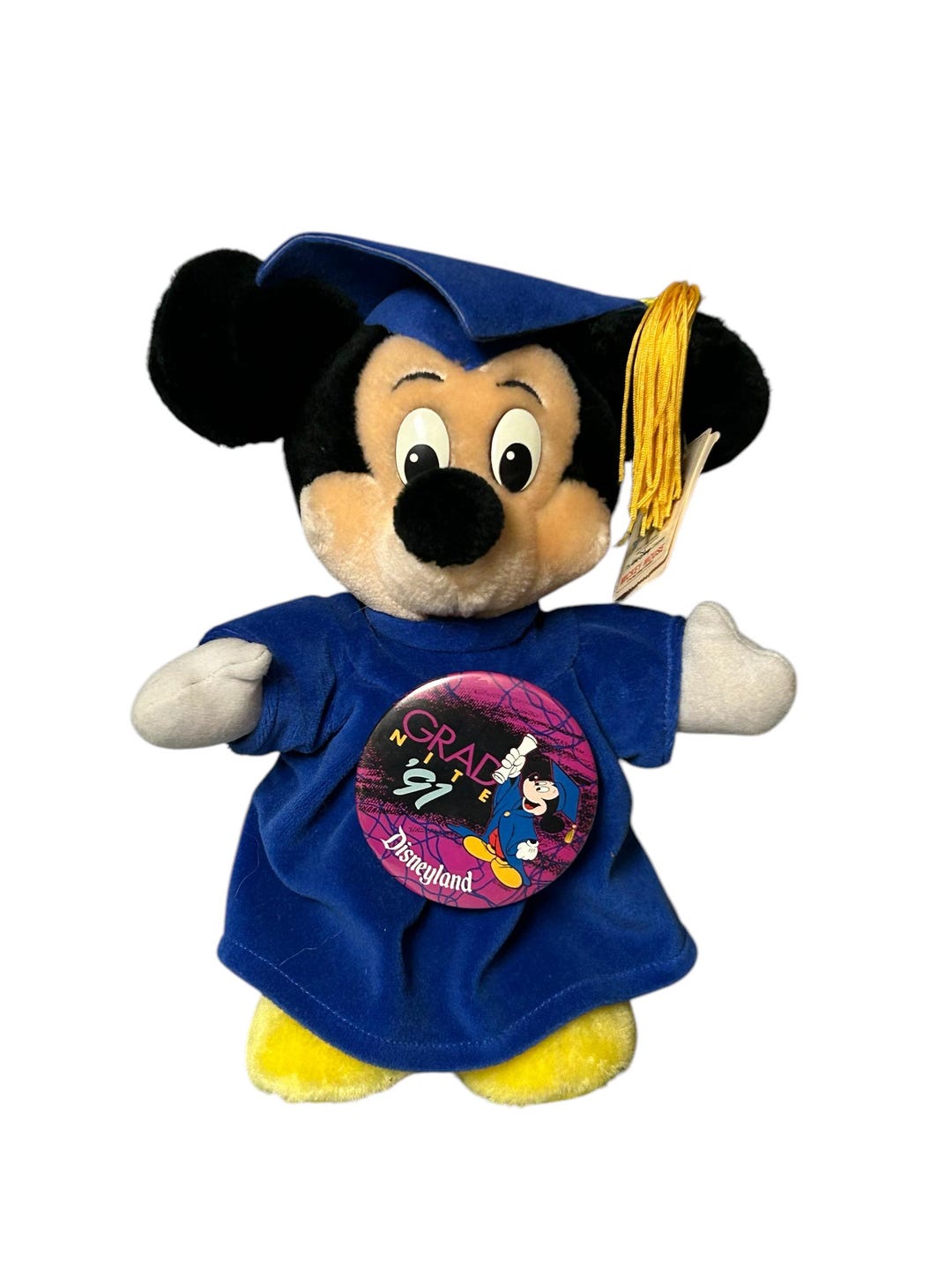 Vintage Graduation Mickey Mouse Disneyland Plush Blue Gown Yellow ...