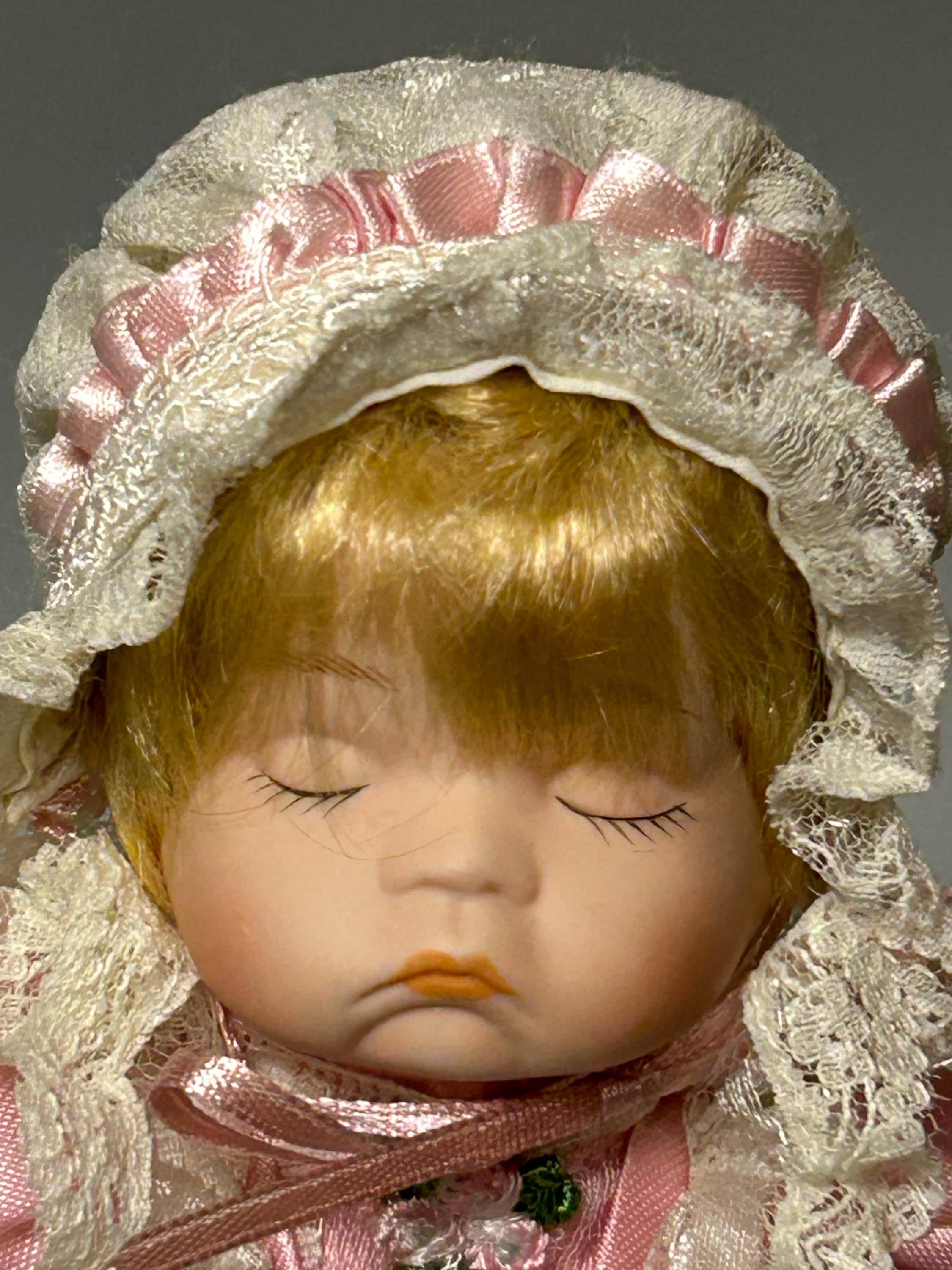 9" Vintage Trudy Traveler Porcelain Sleeping Blond Baby Doll in Pink ...