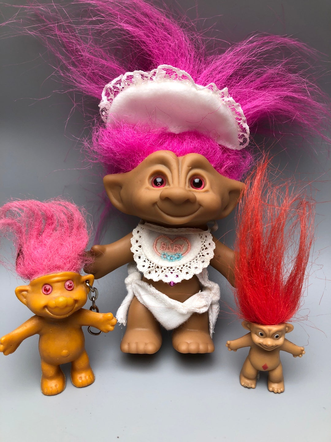 Set of 3 Ace Novelty Treasure Trolls Pink Belly Wishstone Baby Doll ...