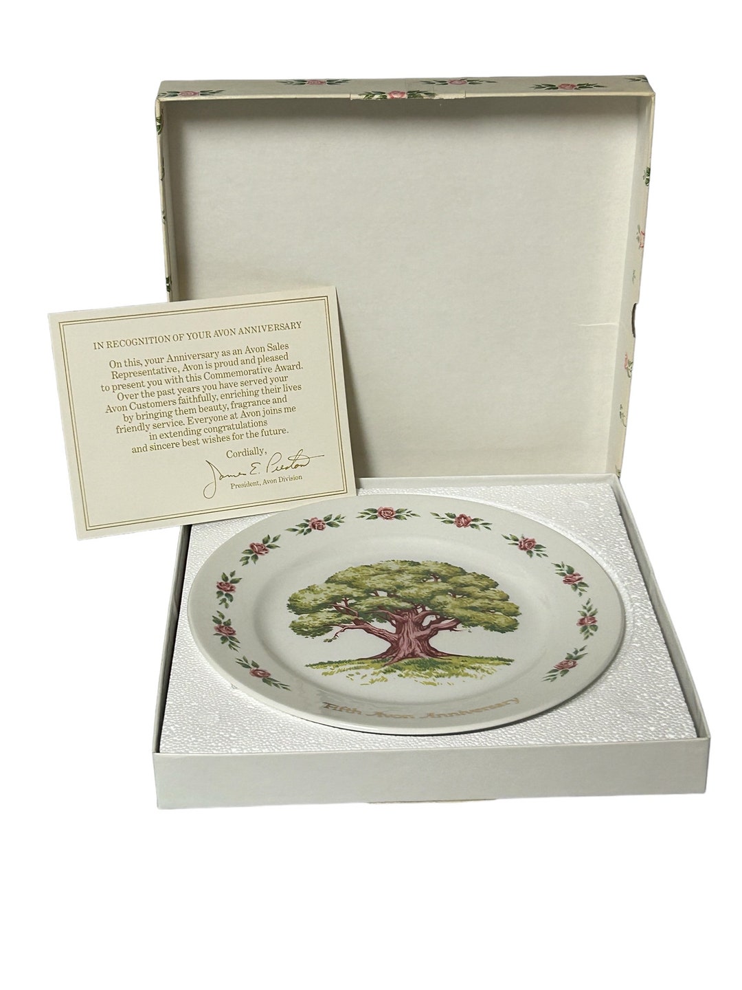 The Avon " the Great Oak " Fifth Anniversary Plate in 24K Gold With ...