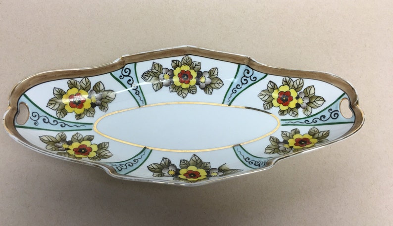 Noritake Pickle Celery Dish Gold Brown Trim Daisy Pattern - Etsy