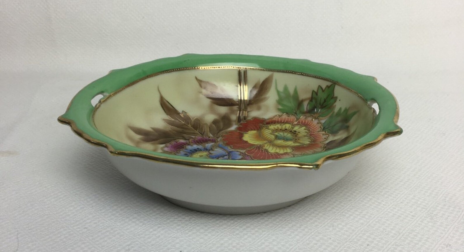 Tashiro Shoten Japan Hand Painted Green Bowl MORIAGE Floral - Etsy