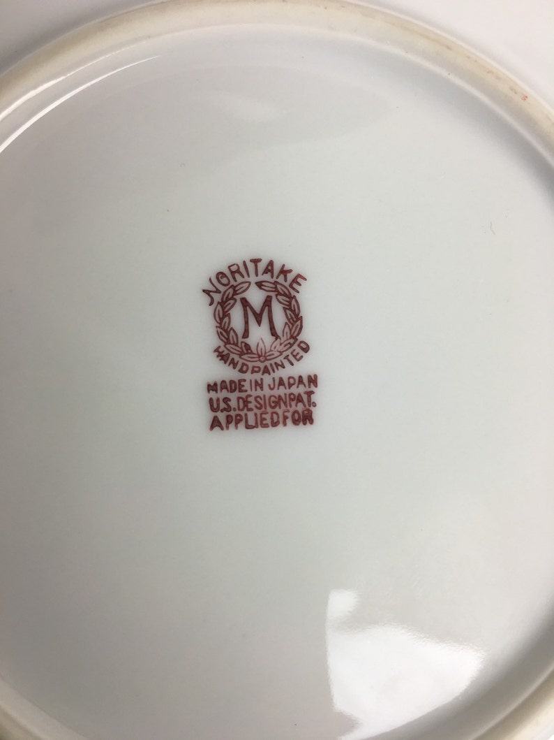 Noritake Red Mark Nippon Porcelain Handle Plate Tray Gold Moriage Cream ...