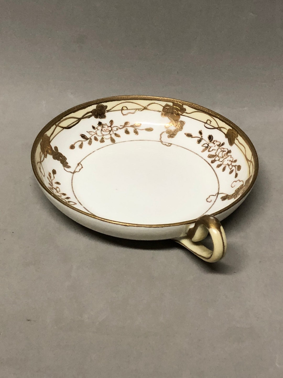 6" Porcelain Morimura Hand Painted Raised Gold Grapes Bowl With Handle ...