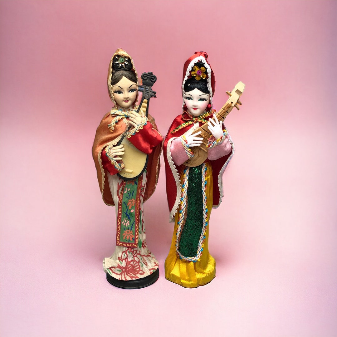 Pair of 10" Asian Chinese Japanese Geisha Doll Musician Play String ...