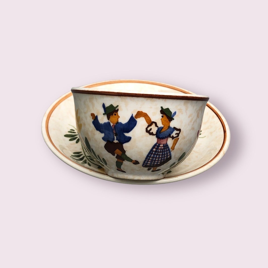 Alpine Peasant Ware Teacup and Saucer Set #30 Hand Painted Dancing Pair ...