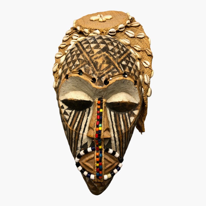 Kuba Beaded Hooded Mask W/ornate Cowrie Shell Headdress Carved - Etsy