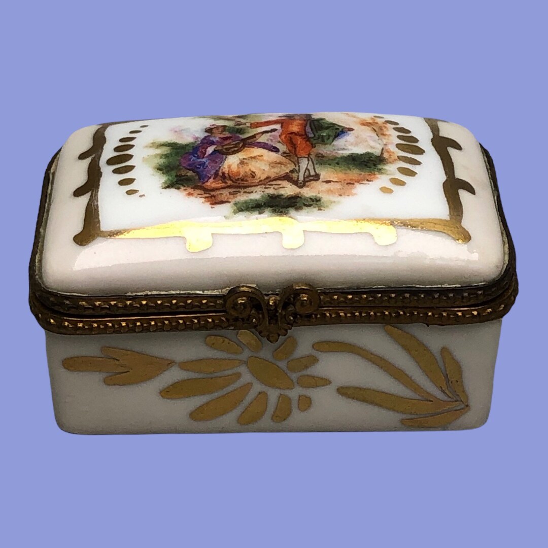 Antique Sevres French White Porcelain Trinket Box Fragonard Motif, Gold ...