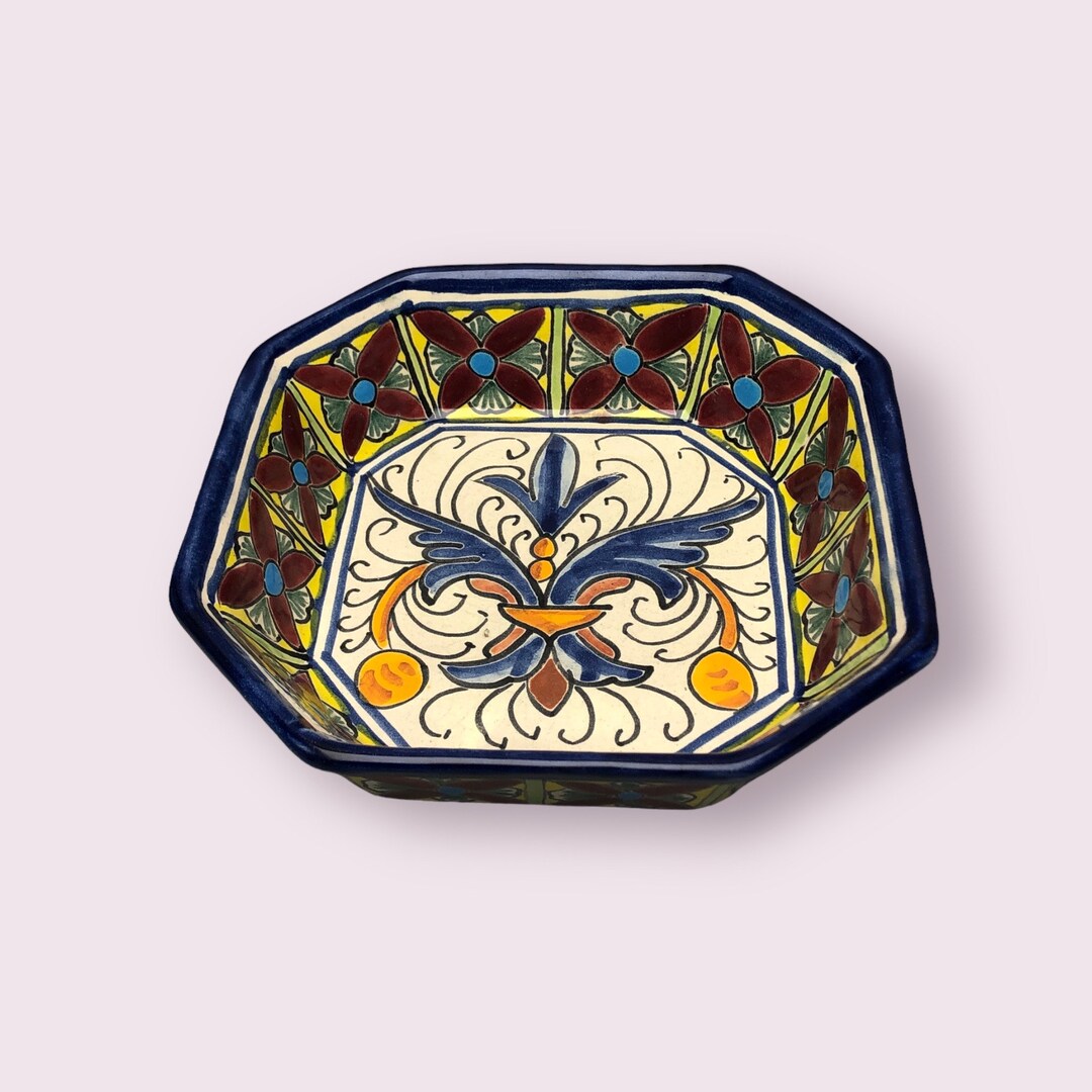 Talavera Pottery Mexico Hand Painted Ceramic Square Bowl Dish Floral ...
