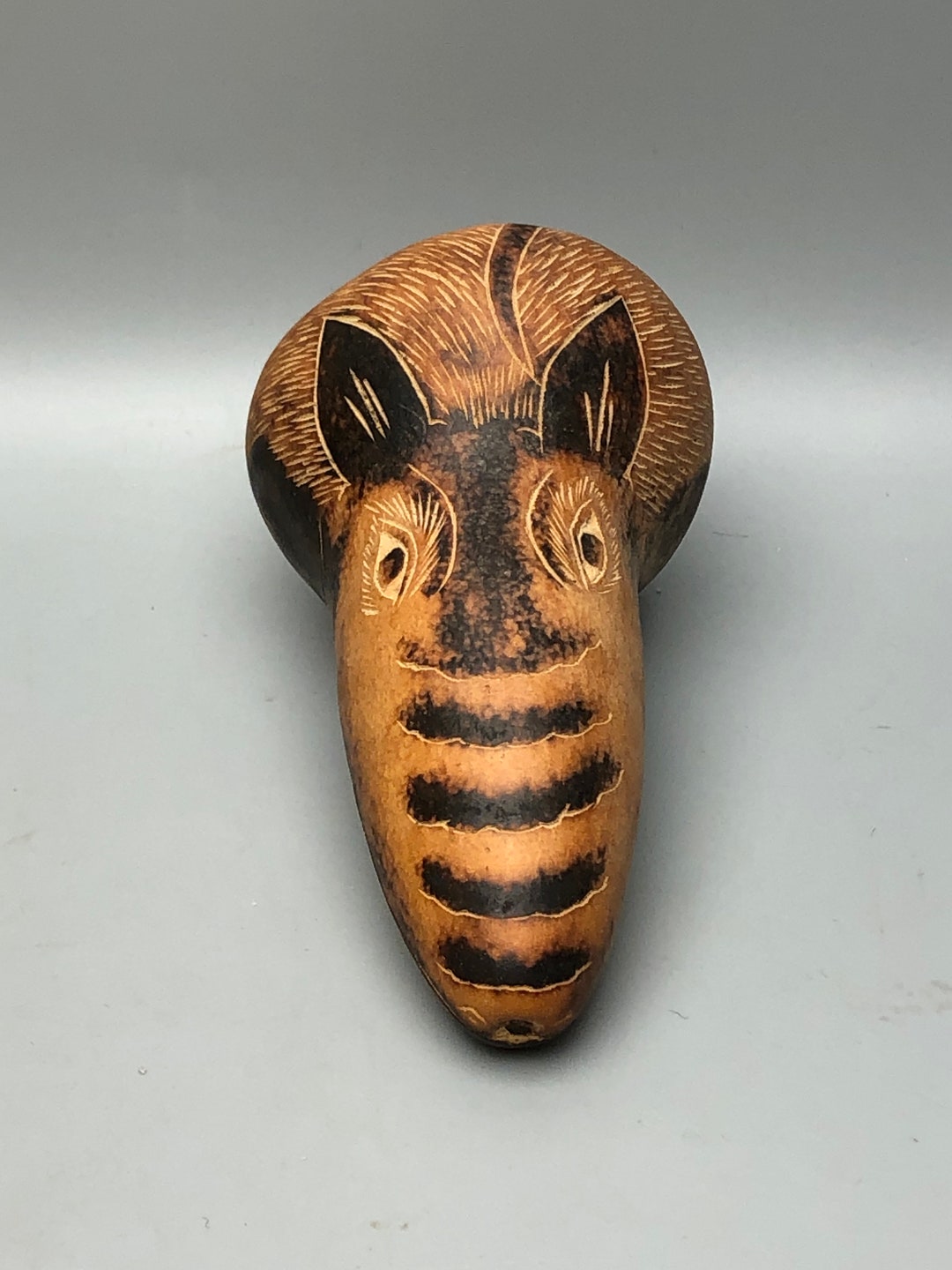 5" Gourd Hand Carved Peruvian Zebra Carving Folkart Seeds Rattle - Etsy